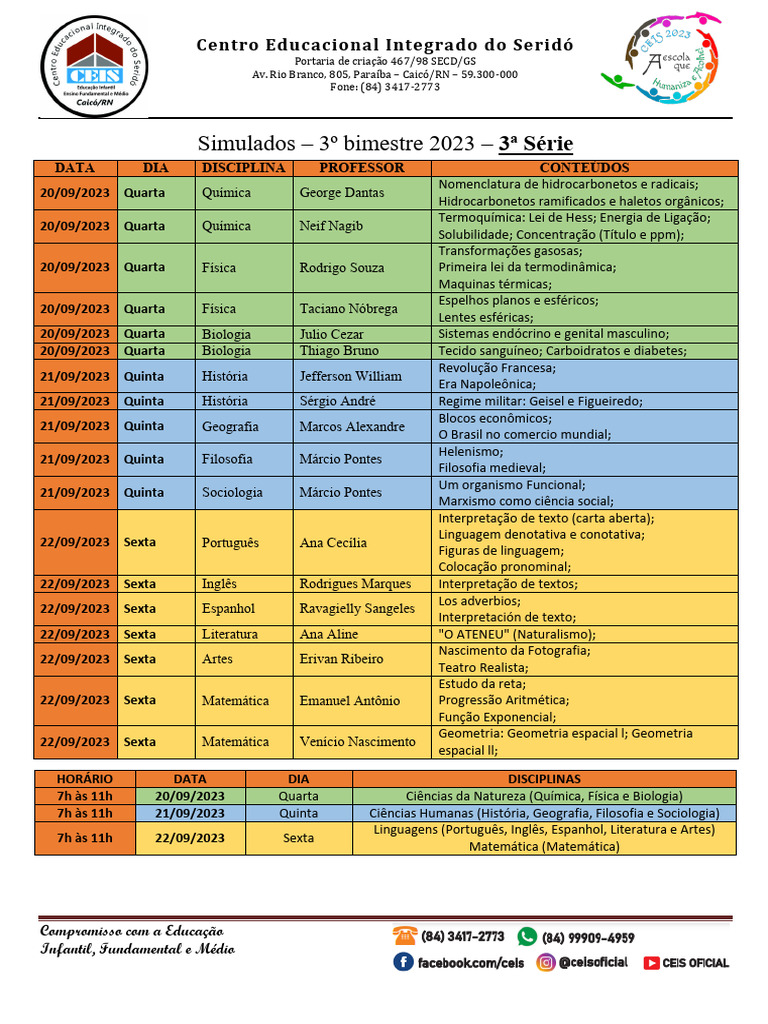 3 Série Conteúdos SIMU 3º Bim 2023 | PDF | Natureza | Science