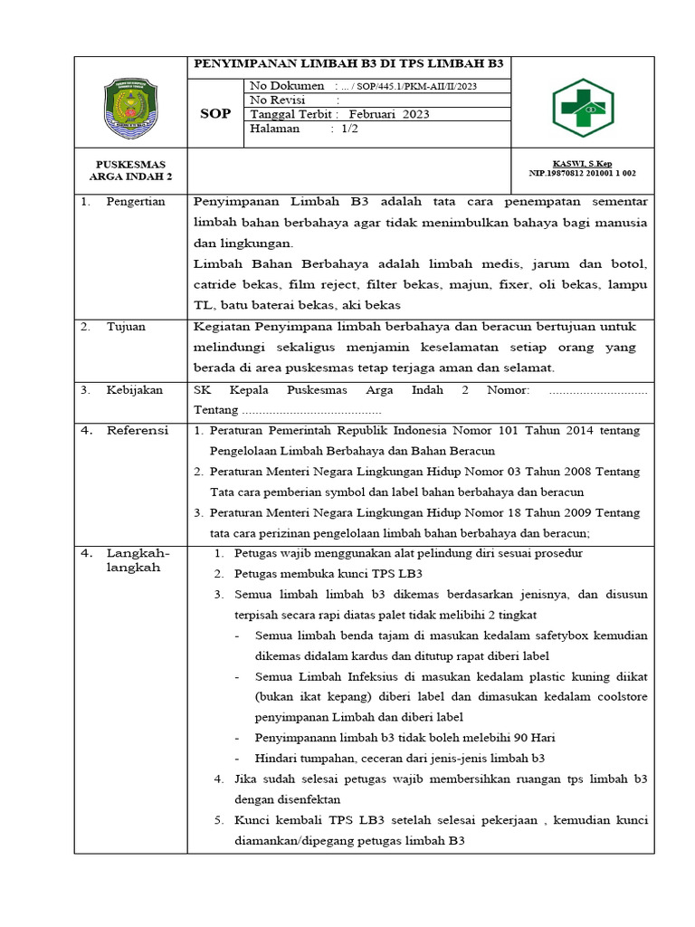 Sop Penyimpanan LB3 | PDF
