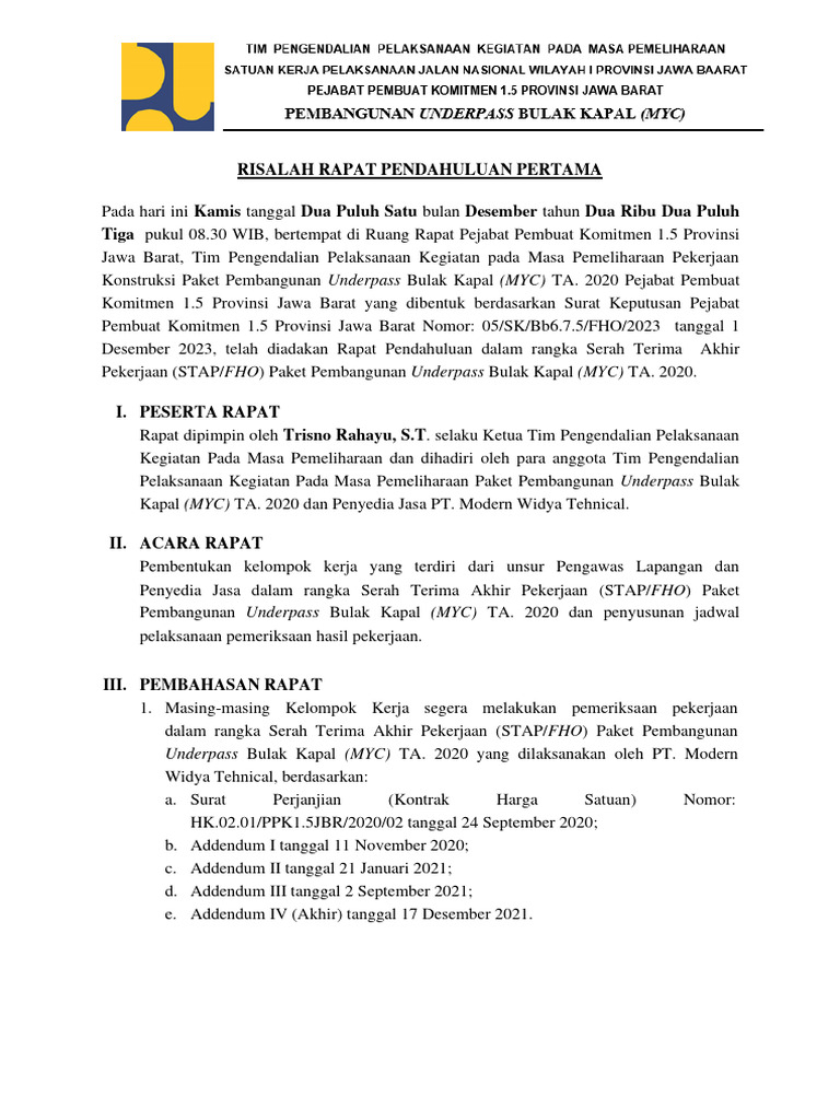 Risalah Rapat Pendahuluan Pertama | PDF