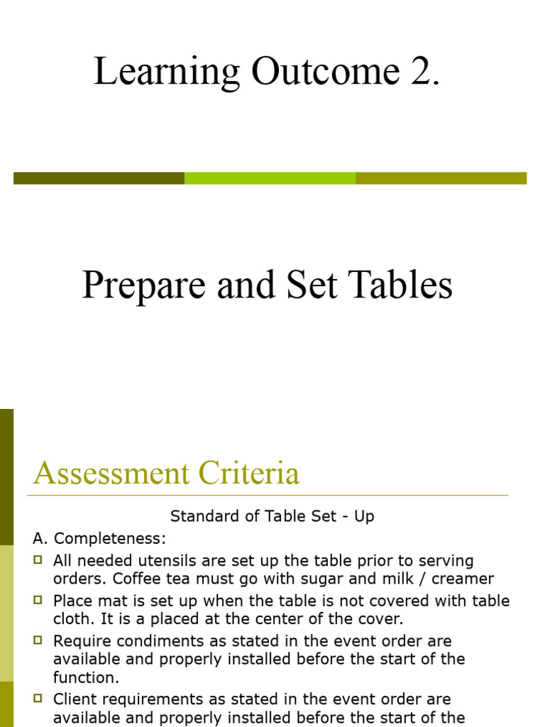 Prepare and Set Tables | PDF | Tableware | Hors D'oeuvre