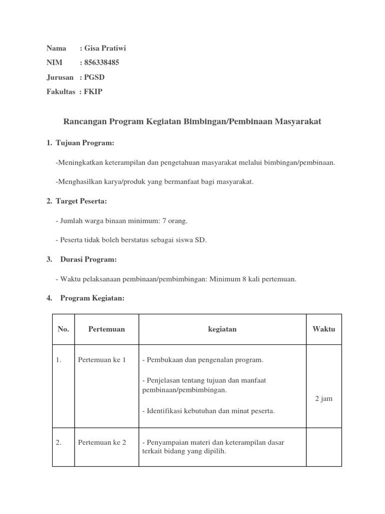 Rancangan Program Bimbingan Masyarakat | PDF | Karier & Perkembangan ...