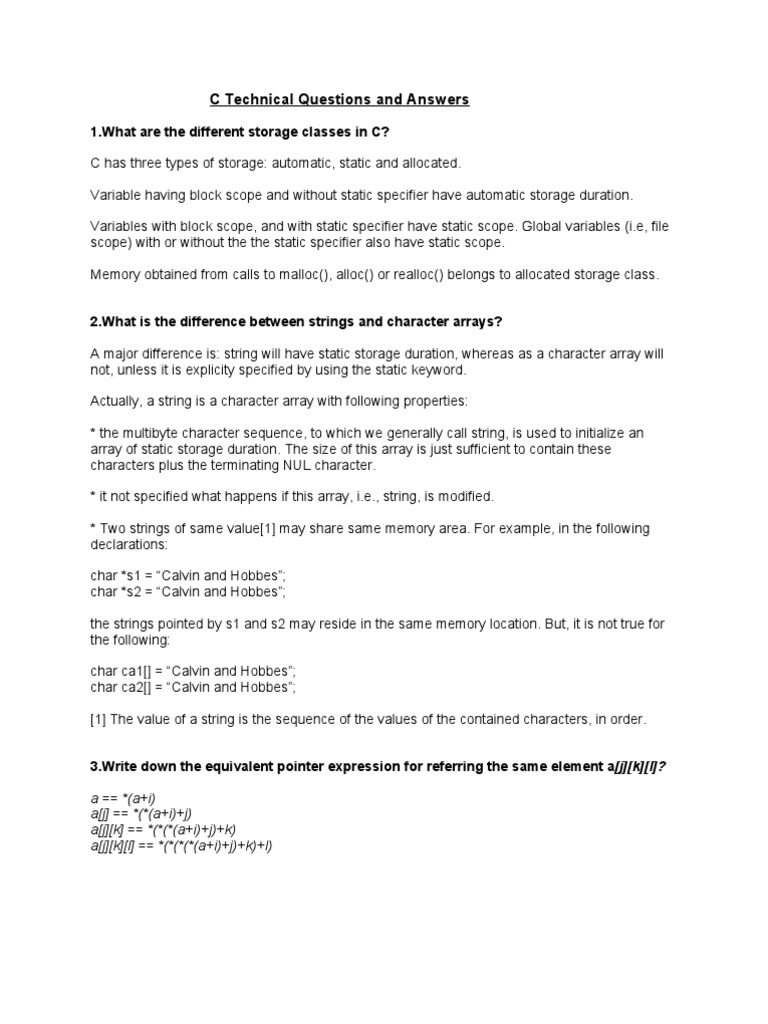C Technical Questions And Answers Pdf C Programming Language Pointer Computer Programming