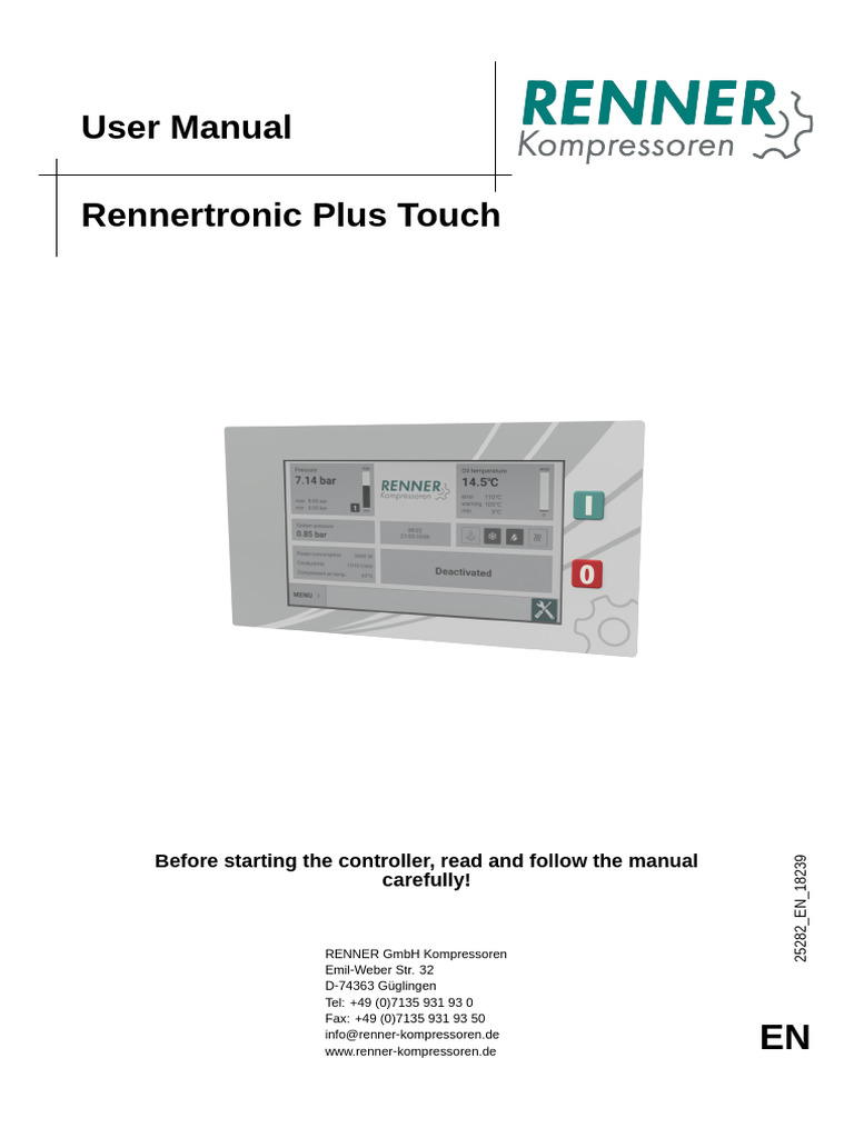 User Manual Rennertronic Plus Touch: Before Starting The Controller, Read and Follow The Manual ...