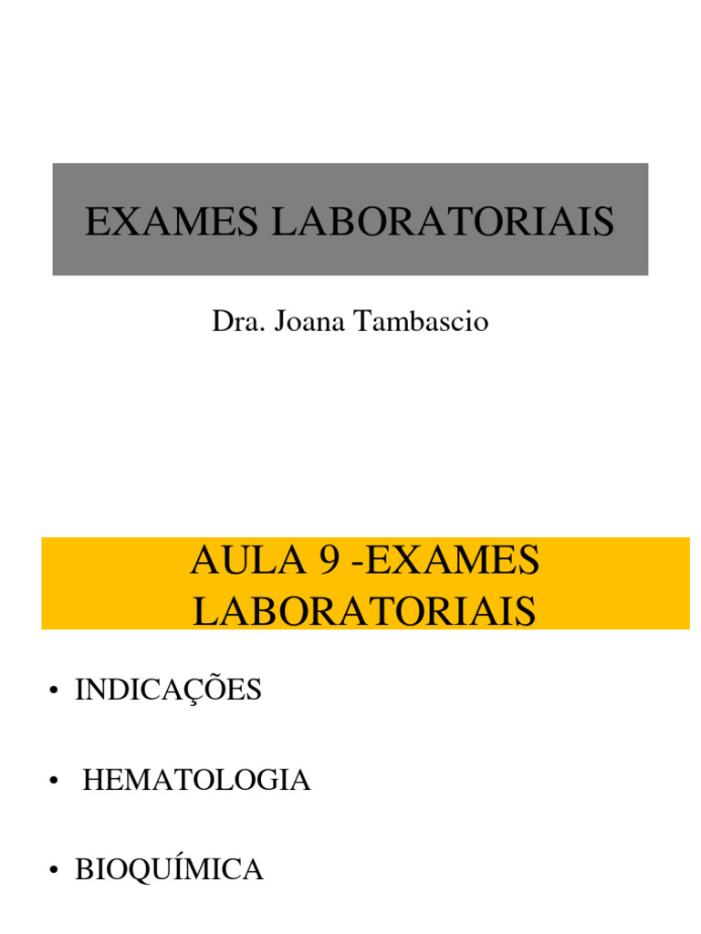 Aula 10 Exames Laboratoriais | Download grátis PDF | Hematologia | Anatomia