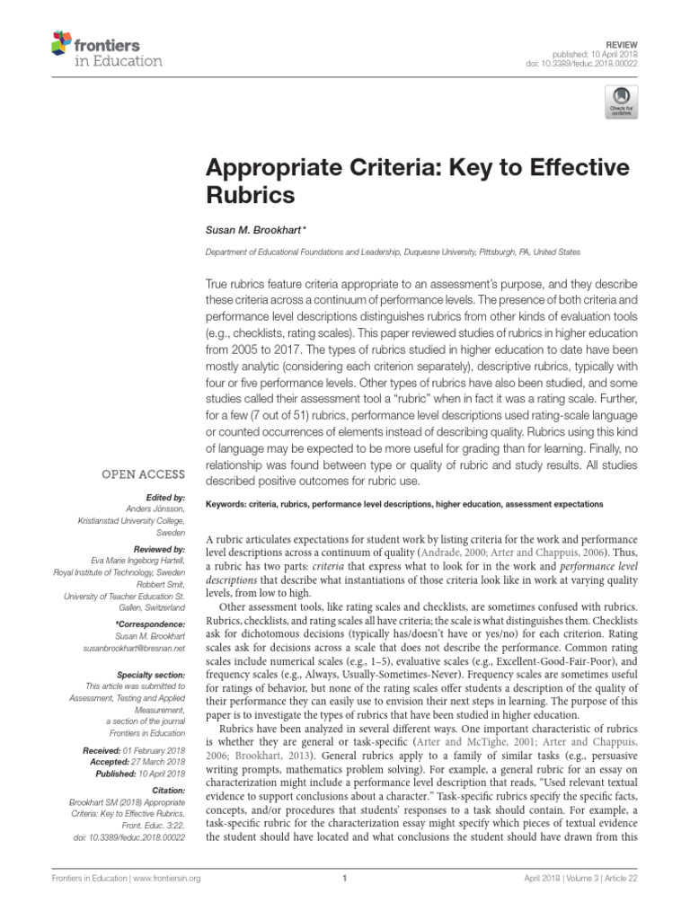 Appropriate Criteria Key To Effective Rubrics | PDF | Rubric (Academic ...