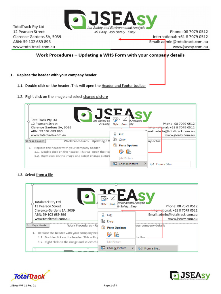 Work Procedure 12 Updating A WHS Form With Your Company Details | PDF