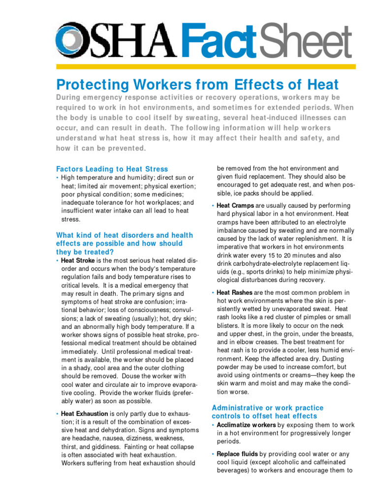 Protecting Workers From Effects of Heat (OSHA) | PDF | Hyperthermia ...