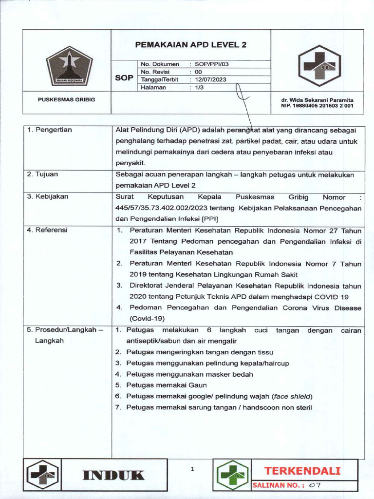 Sop Pemakaian Apd Level 2 | PDF