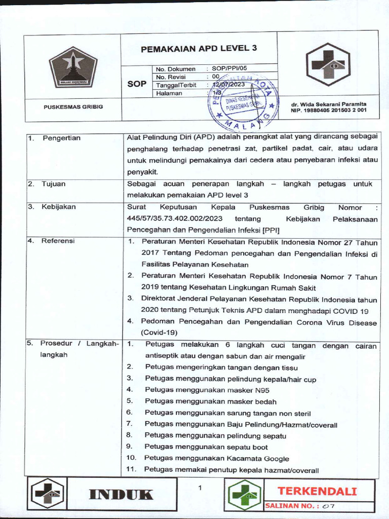 Sop Pemakaian Apd Level 3 | PDF