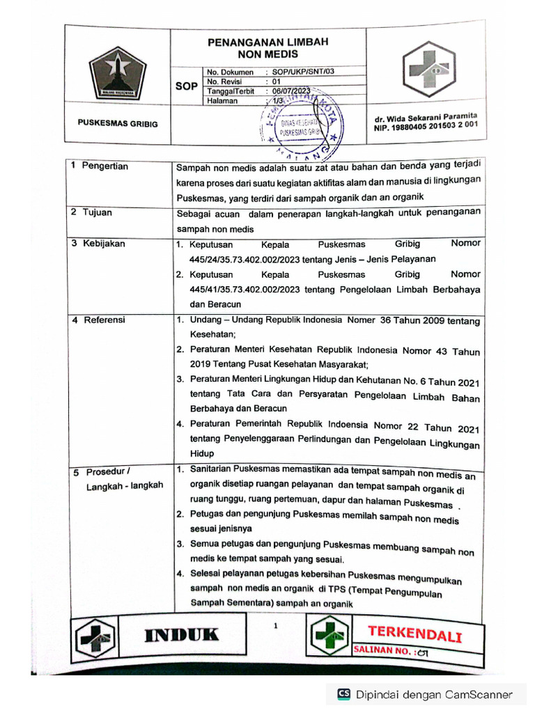 Sop Penanganan Limbah Non Medis | PDF