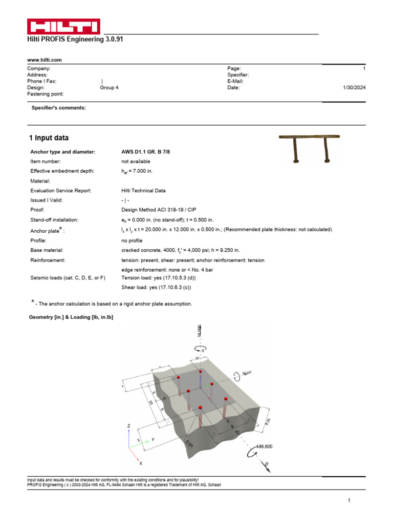 Hilti Anchorage Design and Analysis | PDF
