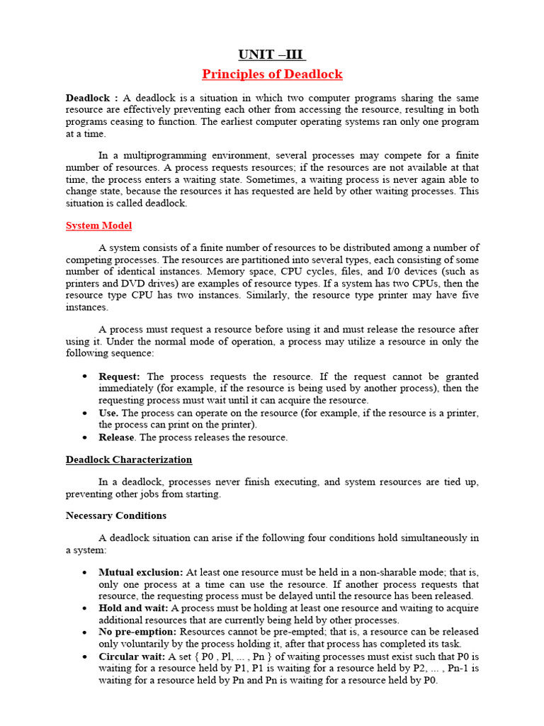 Principles of Deadlock: Unit - Iii | PDF | Process (Computing) | Computer Programming