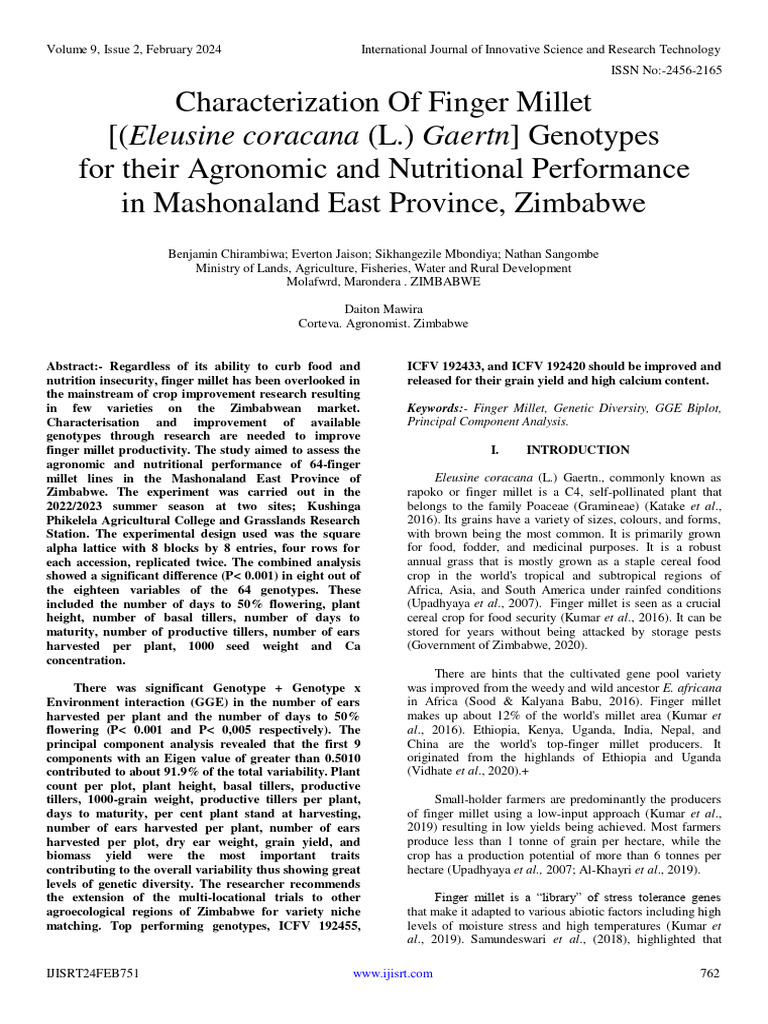 Finger Millet Genotype Insights | PDF | Cereals | Plants