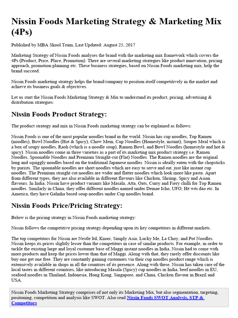 Nissin Foods 4Ps Marketing Strategy | PDF | Foods | Ramen
