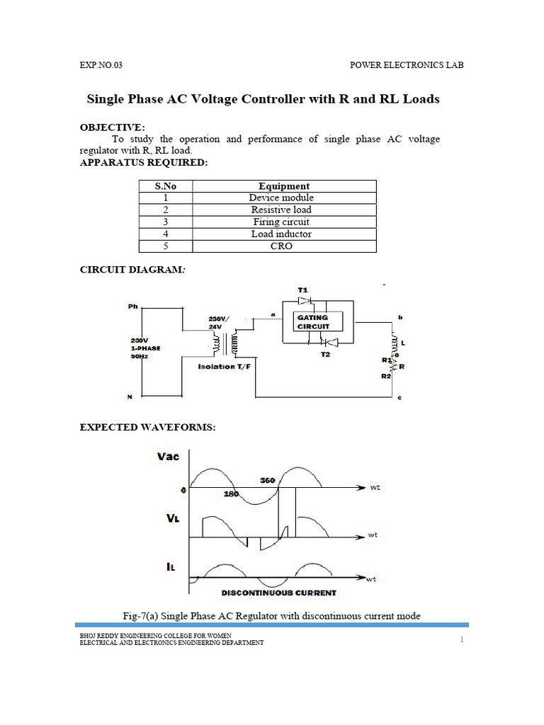 6 Single Phase AC Voltage Controller With R and RL Loads | PDF | Voltage | Power Electronics