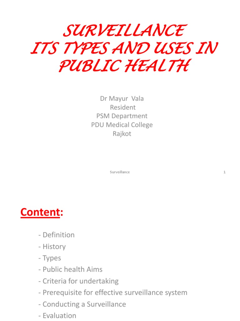 TYPES AND USES OF SURVEILLANCE IN PUBLIC HEALTH | PDF | Public Health ...