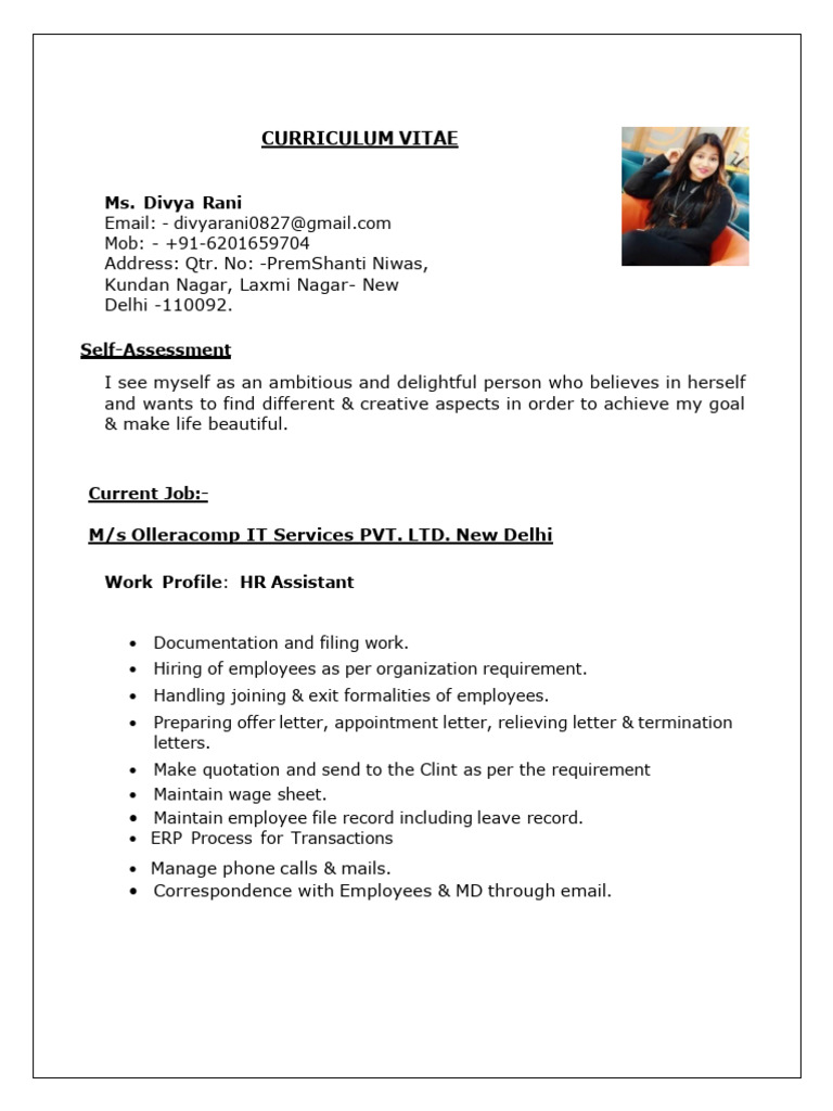 Resume Divya Rani Pdf Employment Business