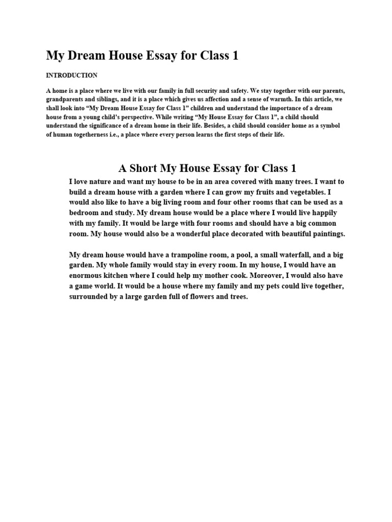 My Dream House Essay for Class 1 | PDF