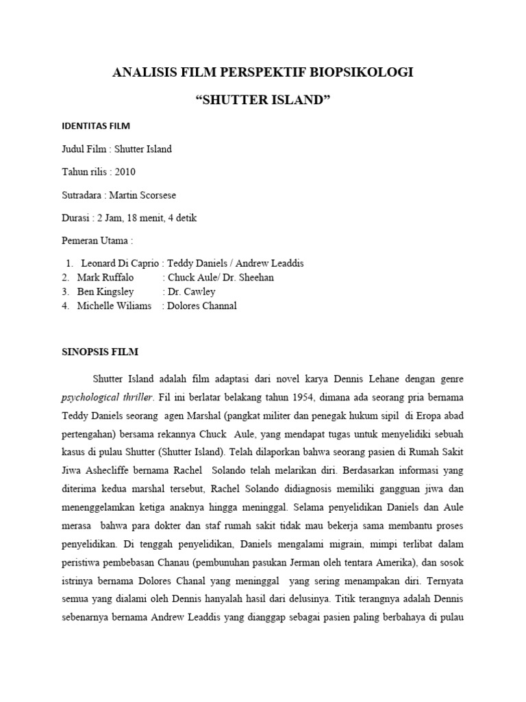 Analisis Film-Shutter Island | PDF | Fiksi Misteri, Thriller, & Kejahatan