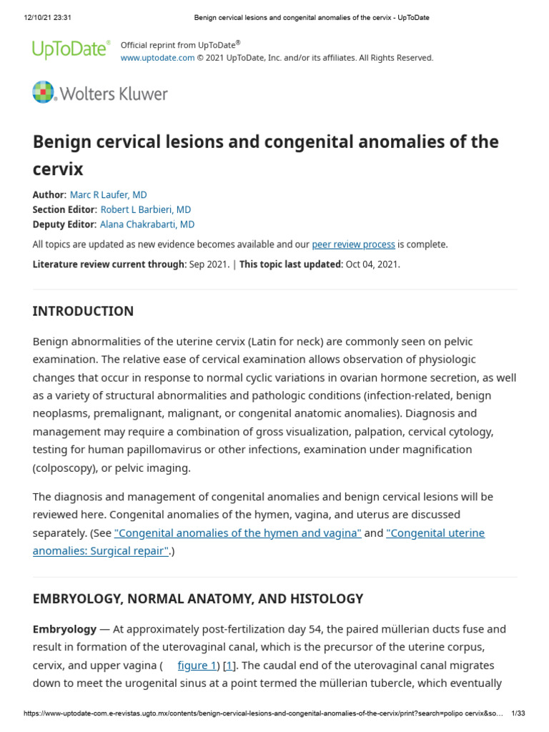 Benign Cervical Lesions and Congenital Anomalies of The Cervix ...