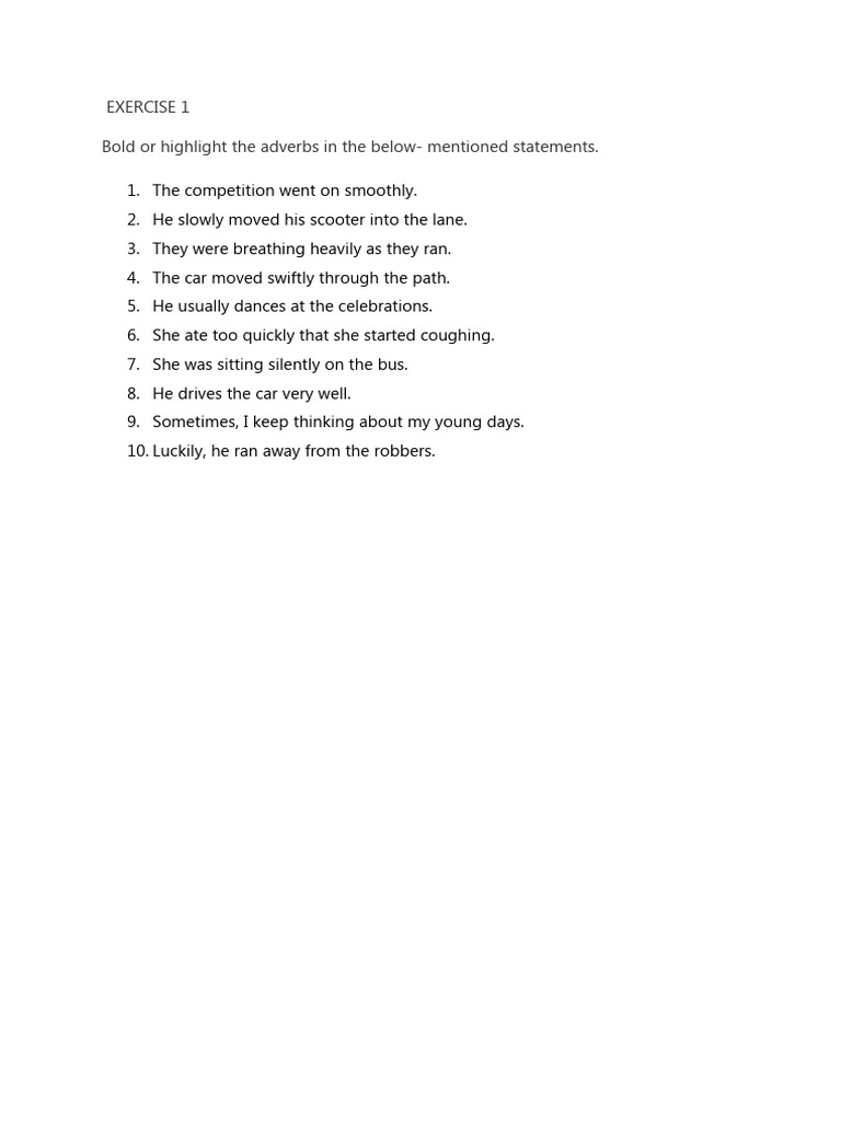Adverb Exercises for Language Practice | PDF | Sports & Recreation ...