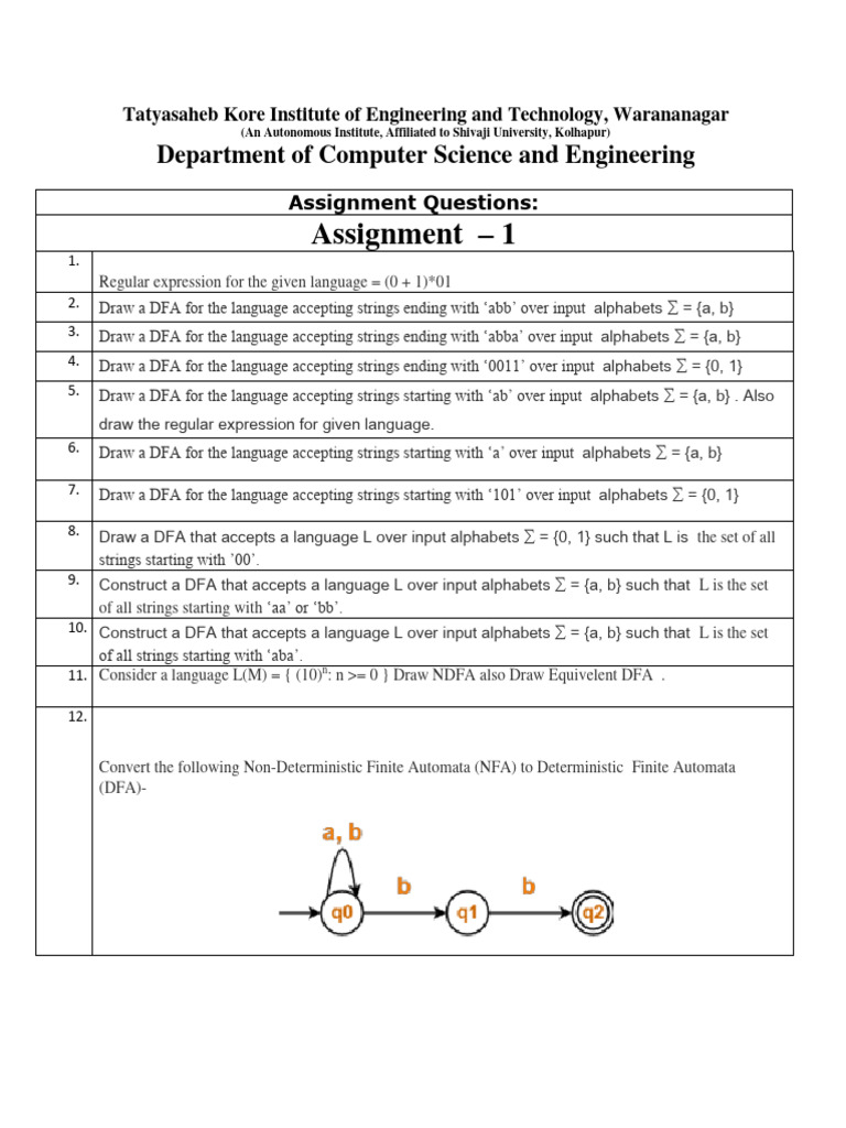 Automata Theory Assignment 1 | PDF | Theory Of Computation | Computer ... Automata Theory Assignment 1 | PDF | Theory Of Computation | Computer ...