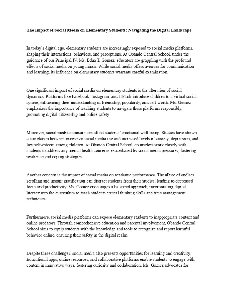 Social Media's Impact on Elementary Students | PDF | Social Media ...