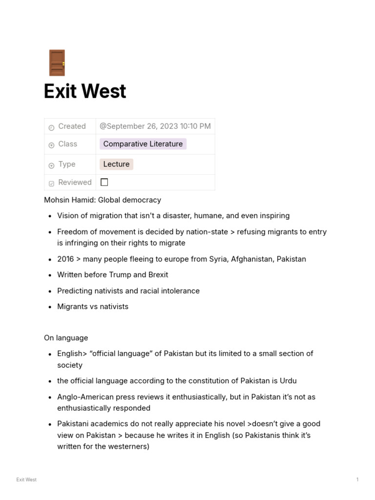 Exit - West Class Notes | PDF | Pakistan