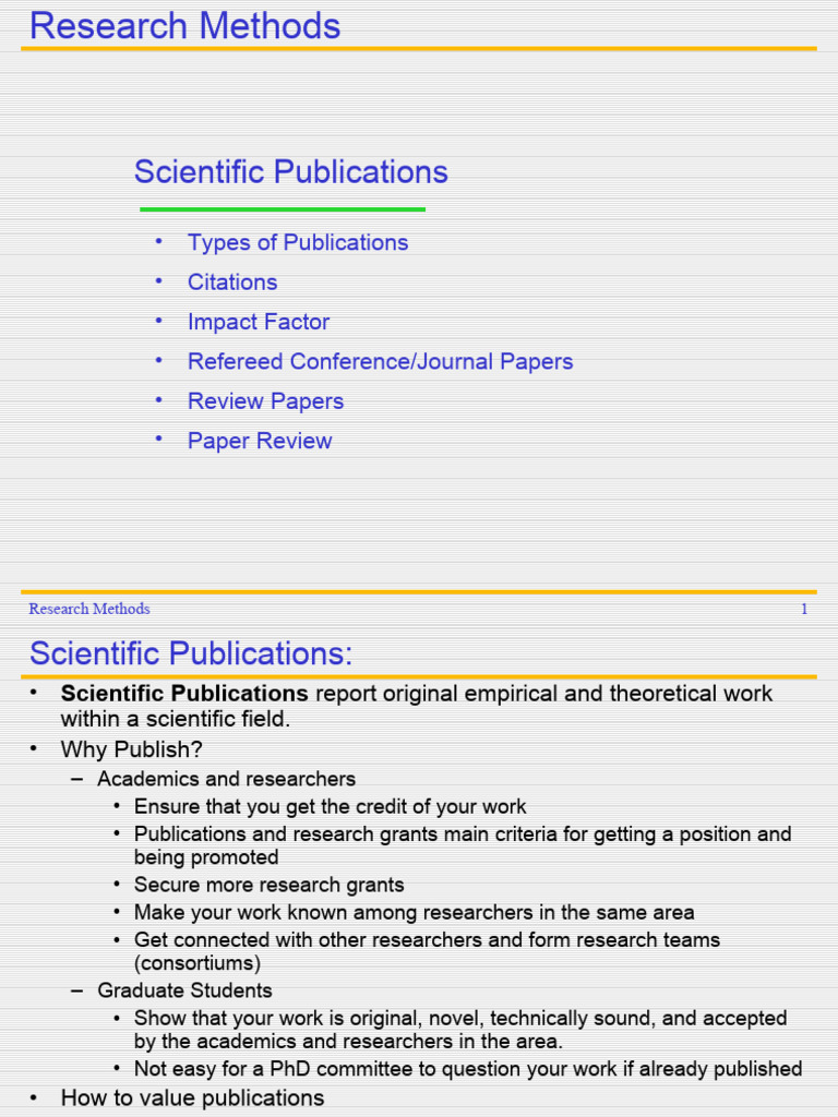 Research Methods Scientific Publications Types of Publications | PDF ...