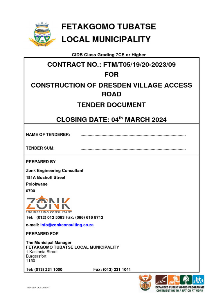 Final Tender Document Dresden Village Access Road | PDF | Employment | Business