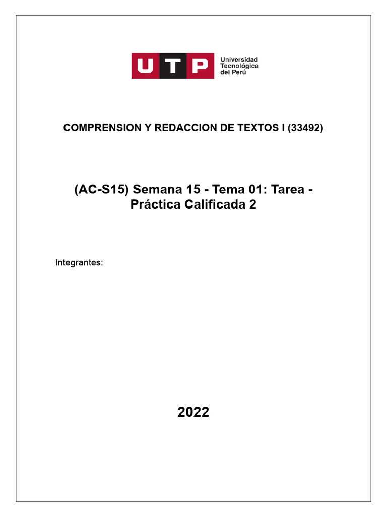 Ac S15 Semana 15 Tema 01 Tarea Práctica Calificada 1 Pdf El Plastico Contaminación 