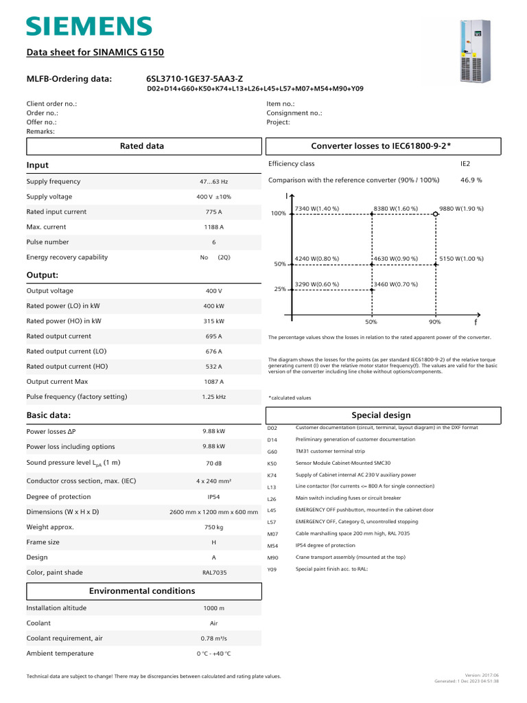 6SL3710-1GE37-5AA3-Z D02+D14+G60+K50+K74+L13+L26+L45+L57+M07+M54+M90 ...