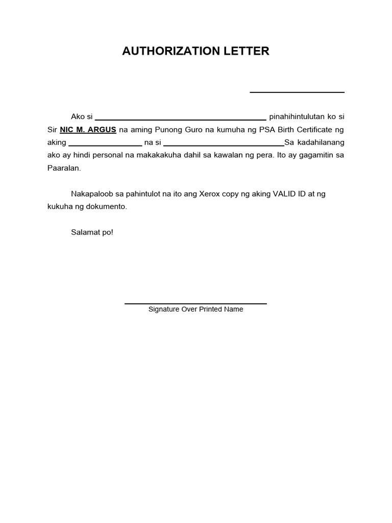 Authorization Letter | PDF