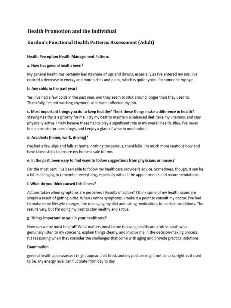 Gordon's Health Patterns Assessment | PDF | Dieting | Menstruation