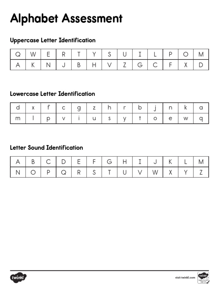 Black and White Alphabet Assessment Progress Sheet | PDF