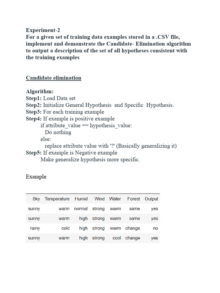 Candidate elimination | PDF | Hypothesis | Software Engineering