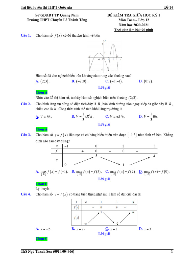 014 - Chuyên Lê Thánh Tông Quảng Nam - GK1 2021 | PDF