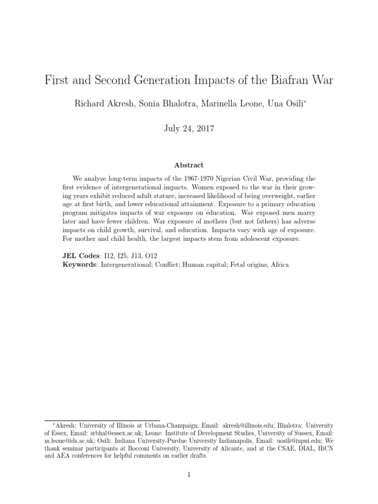 First & Second Generation Impacts of The Biafran War | PDF | Biafra ...