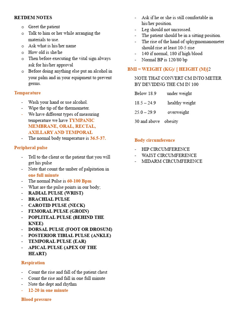 Retdem Notes | PDF | Pulse | Physiology