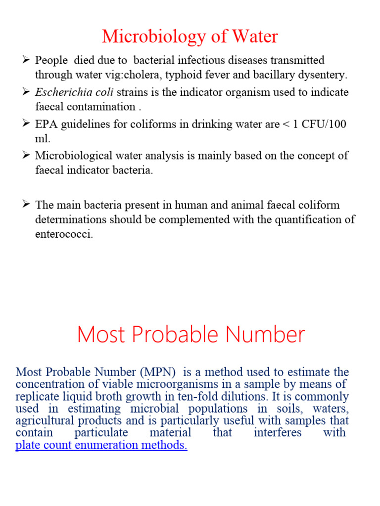 Water Microbiology and MPN Testing Guide | PDF | Microbiology | Medical ...