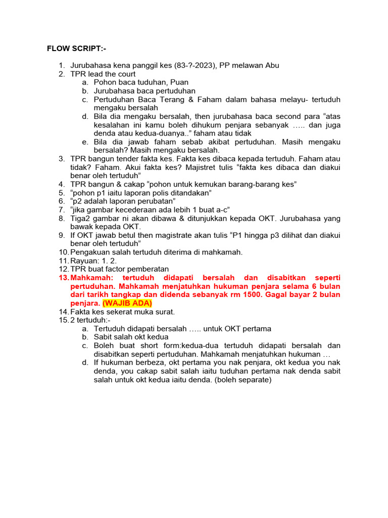 Flow Script & Minit Facts and Sentencing | PDF