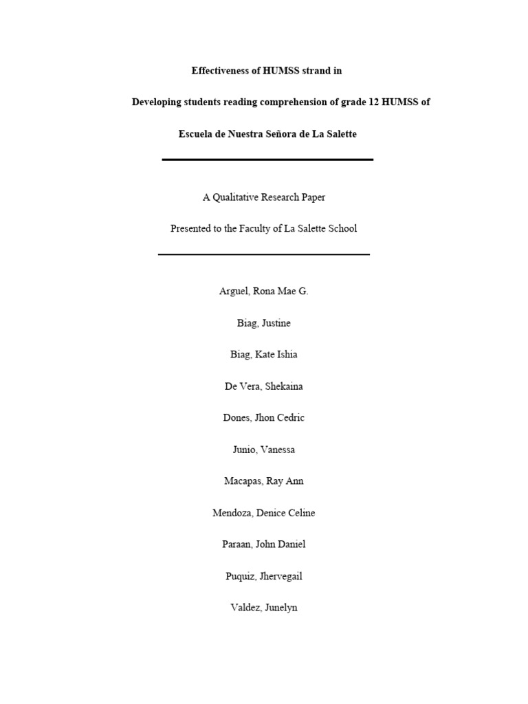 HUMSS Impact on Grade 12 Reading Skills | PDF | Reading Comprehension ...