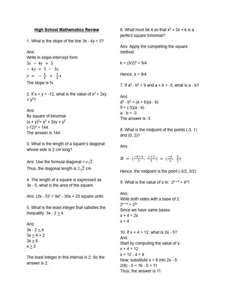 High School Math Problem Solutions | PDF | Triangle | Area