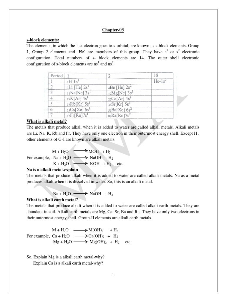 1st Paper CH 3 S P Block | PDF | Ion | Hydroxide