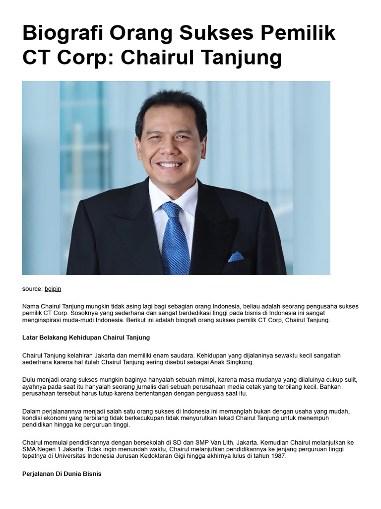 Biografi Chairul Tanjung, Pemilik CT Corp | PDF | Karier & Perkembangan ...