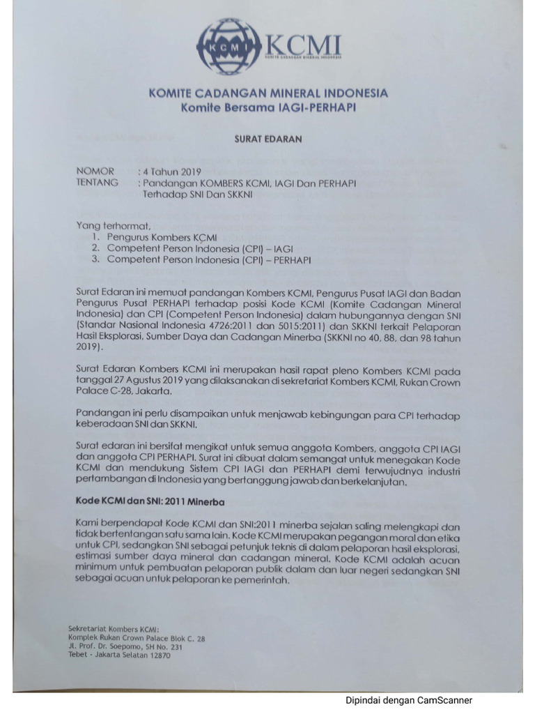 Surat Edaran No 4 Kombers KCMI | PDF