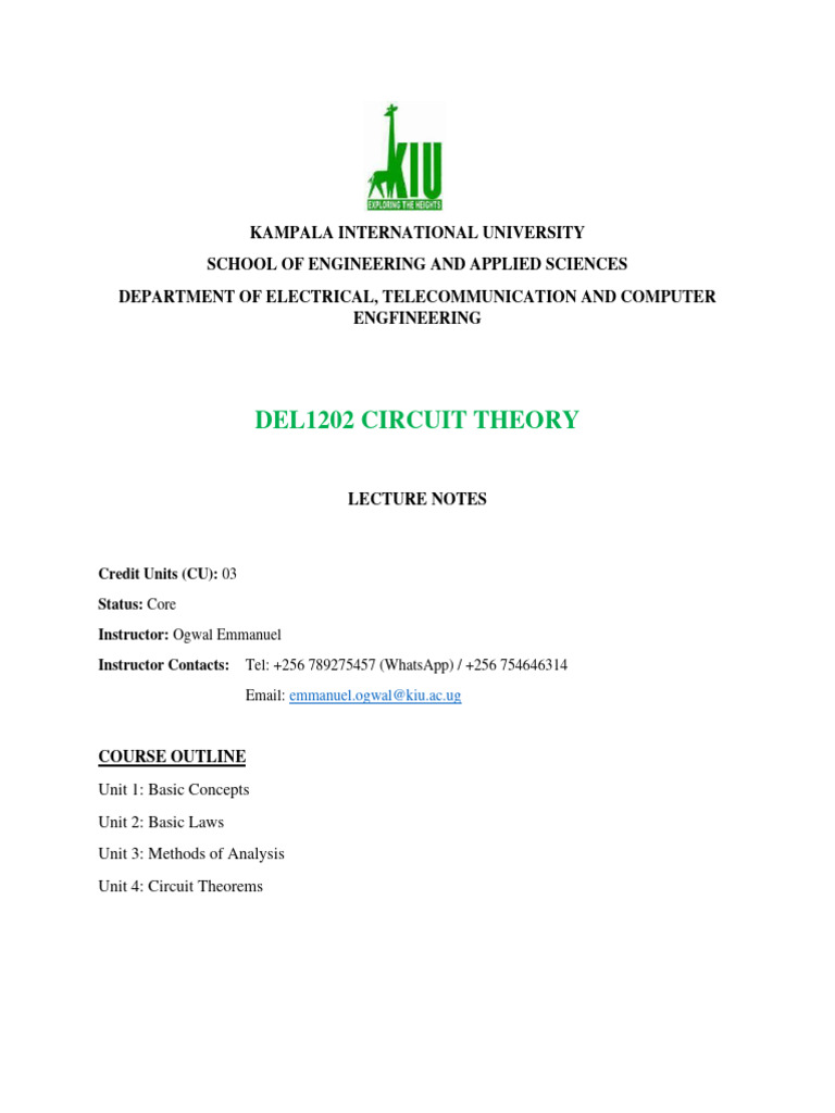Del1202 Circuit Theory Unit 1 2 Pdf Electrical Resistance And
