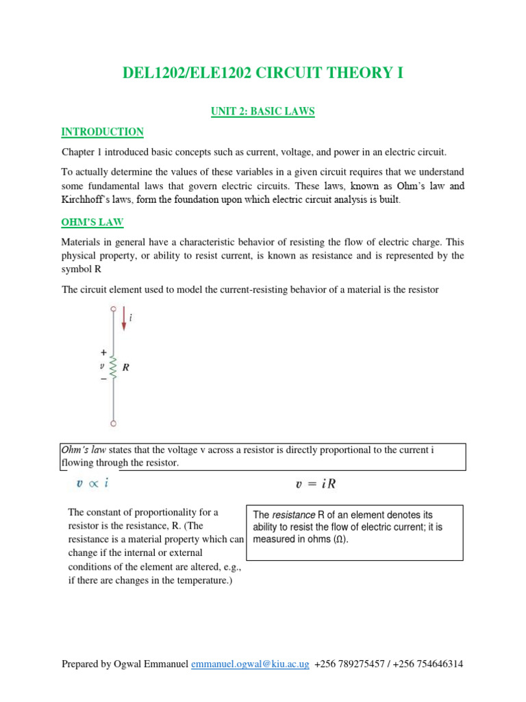 Circuit Theory I-Unit 2 | PDF | Electrical Network | Electrical Resistance And Conductance