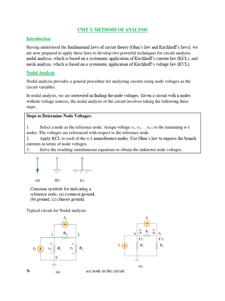 Nodal Analysis Techniques in Circuit Theory | PDF