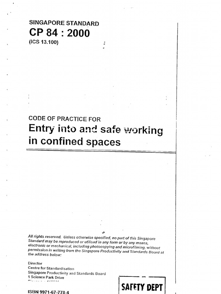 CP 84 2000 Code of Practice For Entry Into and Safe Working in Confined ...